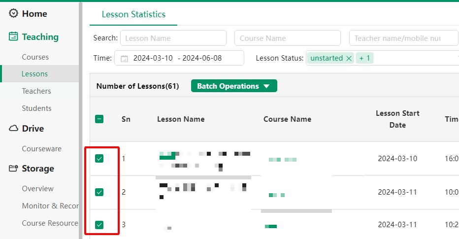 Thao tác hàng loạt với Khoá học và Bài học (Batch operations) - ClassIn ...