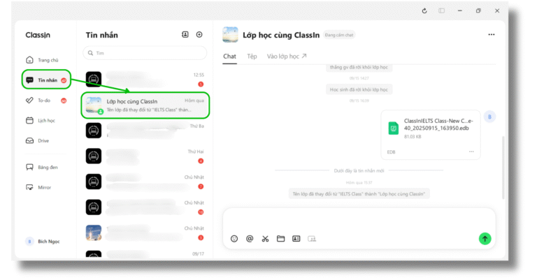 Sử dụng các công cụ của IM Chat trên ứng dụng ClassIn - ClassIn Việt Nam