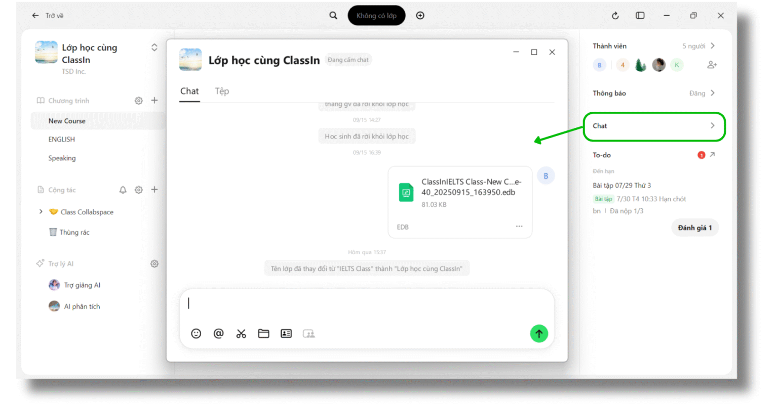 Sử dụng các công cụ của IM Chat trên ứng dụng ClassIn - ClassIn Việt Nam